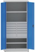 Dílenská kovová skříň na nářadí KOVONA, 2 police, 10 zásuvek, svařovaná, nosnost 50 kg, 950 x 500 x 1950 mm