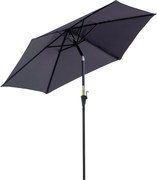 Zahradní slunečník Outsunny z hliníku Ø260x235 cm s naklápěcí konstrukcí, klikou a 6 kovovými tyčemi pro venkovní terasu a balkon - Šedý