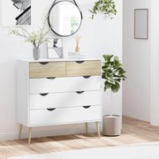 HOMCOM Skandinávský Design 5-Šuplíková Komoda Z Obalových Desek 99 x 39 x 101 cm Bílá Světle Dubová | Aosom
