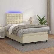 Box spring postel s matrací a LED krémová 120x200 cm umělá kůže 3135935