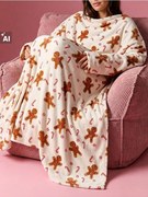 Sinsay - Deka s rukávy a kapsou se vzorem perníčků - krémová
