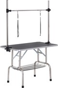 PawHut Trimovací stůl výškově nastavitelný skládací stůl pro psy s košíkem pod ním 107x60x170cm v černé barvě
