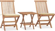 3dílný skládací zahradní jídelní set s poduškou masivní teak 3063200