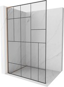Mexen Kioto L, sprchová zástěna Walk-In 100 x 200 cm, 8mm čiré sklo černý vzor, měděný matný profil, 800-100-103-65-78