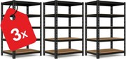 Akce 3x Regál 216x120x50 cm profesionální 5-policový, nosnost 200 kg - černý