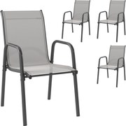 Outsunny 4ks zahradních židlí — stohovatelné, prodyšné opěradlo, opěrky paží, odolné vůči počasí, nosnost 120 kg — 51 × 69 × 87 cm — světle šedá | Aos