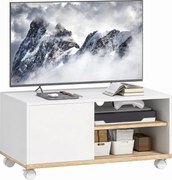 HOMCOM Rolling TV Stand with Cabinet, Cable Management & Adjustable Shelf, Fits TVs up to 32", White & Oak, 31.5 x 17.7 x 16.1 in | Aosom