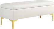HOMCOM Úložná lavička, čalouněná lavička s sametovým vzhledem, kovové nohy, lavička do obývacího pokoje, ložnice, chodby, 120 x 44 x 44,5 cm, béžová |