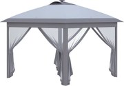 Outsunny Zahradní Altán 3,3 x 3,3 m Skladací Altán s LED, USB Nabíjecím Portem a Síťovanými Bočními Stěnami, Zahradní Altán s Ochranným Pokrytím a Taš