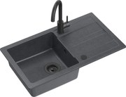 Černý kuchyňský granitový dřez QUADRON GO- MAX + CELOČERNÁ BATERIE