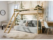 Legno Dětská patrová postel Sofie borovice s šedou rozkládací pohovkou Rozměr (cm): 90x200/140x200, Barva látky: Šedá ZOOM
