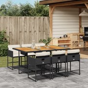 7dílný zahradní jídelní set s poduškami černý polyratan 3278042