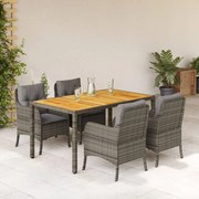 5dílný zahradní jídelní set s poduškami šedý polyratan 3211874