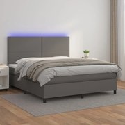 Box spring postel s matrací a LED šedá 180x200 cm umělá kůže