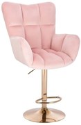 LuxuryForm DESIGN Barové křeslo AURORA VELUR na zlaté kulaté podstavě - světle růžové