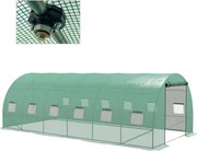 Outsunny tunelový skleník 6x3x2 m s integrovaným zavlažovacím systémem 12 síťovaných oken a 1 rolovací dveře zelená