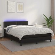 Box Spring Postel S Matrací A Led Černá Umělá Kůže Černá Hladké s hřebíky