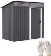 Outsunny Kovový Šopík 1,9m² 195x122x182cm Skladový Šop s Podlahou, Šikmou Střechou, Oknem, Posuvnými Dveřmi, Háčky, Rukavicemi, Odolný Proti Počasí pr
