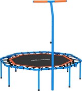 Fitness trampolína, tréninková trampolína s nastavitelnou rukojetí, stabilní a tichá, pro interiér, ocel, modrá barva