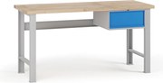 Dílenský pracovní stůl G7, buková spárovka, 1700 x 685 x 840 mm, 1x kontejner, 1 zásuvka, modrá