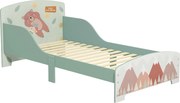 Dětská postel ZONEKIZ dřevěná 143x77x60 cm pro děti 3-6 let s ochrannými zábranami a potiskem, max. nosnost 40 kg, moderní zelený nábytek do dětského