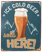 Modrá antik nástěnná kovová cedule Ice Cold Beer, Sold Here - 20*1*25 cm