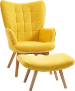 HOMCOM Křeslo s podnožkou, Křeslo s vysokým opěradlem, Dřevo nohy, Relaxační křeslo s prošívaným designem, Vzhled kordu, pro obývací pokoj, Žlutá | Ao