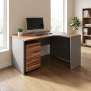 Sestava kancelářského nábytku SimpleOffice 2, 140 cm, pravá, ořech vlašský / šedá