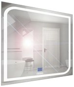 Comodo Zrcadlo závěsné s pískovaným motivem a LED osvětlením Nikoletta LED 6 Typ: dotykový vypínač a digitální display s hodinami, Rozměry (cm): 60x65 - (Nikoletta LED 6/60 TS-MW)