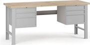 Dílenský pracovní stůl G7, buková spárovka, 2000 x 685 x 840 mm, 2x kontejner, 6 zásuvek, šedá
