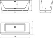 Mexen Volta, volně stojící nástěnná vana 170 x 75 cm, bílá, broušený grafit přepad, 51131707500-95