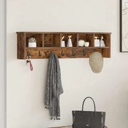 věšák, nástěnný, 5 poliček, háčky, kompozitní dřevo, 26x100x16 cm, kouřový dub, Dekorino TK20260022