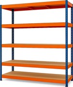 Regál 180x90x40 cm lakovaný 5-policový, nosnost 1000 kg - modro-oranžový