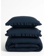 Tmavě modré povlečení na jednolůžko z bavlny Renforcé 140x200 cm Ruffle Striped – Mila Home Luxury