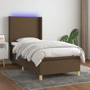 Box spring postel s matrací a LED tmavě hnědá 90x190 cm textil
