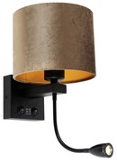 Nástěnná lampa černá s hnědým sametovým stínítkem 18 cm - Brescia
