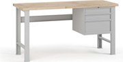 Dílenský pracovní stůl G7, buková spárovka, 1700 x 685 x 840 mm, 1x kontejner, 3 zásuvky, šedá