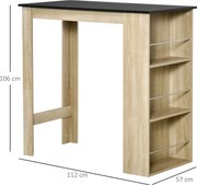 HOMCOM Vysoký Barový Stůl - dim. 112D x 57Š x 106V cm - 3 police - světlý dub-černý povrch | Aosom