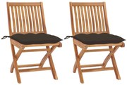 Skládací židle 2 ks s polštáři v barvě taupe, masivní teak 3062456
