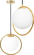 Toolight Toolight, Stropní lampa visící skleněná koule 1xE27 APP430-1CP, zlatá-bílá, OSW-01560