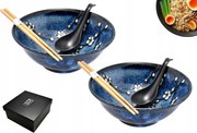 Sada 2 misek s lžícemi a paličkami Ramen Hana Blue 22 cm Box