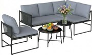 Outsunny 5-Piece Outdoor Lounge Set for 4–5 – Modular L-Shaped Sofa, Armless Chair, 2 Coffee Tables, Washable Cushions, Breathable Mesh Seats – Dark G