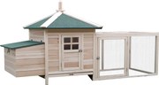 PawHut Kurník pro Bantam Kuře 196 x 76 x 97 cm Kurník s Hnízdem, Venkovní Výběh, Perch pro Malá Zvířata z Dřeva, Přírodní | Aosom