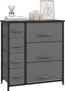 HOMCOM Skříňka s šuplíky a skládacími látkovými zásuvkami, kovový rám + dřevo + netkaná látka, tmavě šedá 63,5 x 30 x 71 cm | Aosom