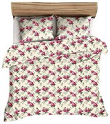 KARO Flanelové povlečení 140x200 429N krémově růžové květy Flanel Comfort button-up