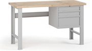 Dílenský pracovní stůl G7, buková spárovka, 1500 x 685 x 840 mm, 1x kontejner, 3 zásuvky, šedá