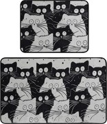 Černé/šedé koupelnové předložky v sadě 2 ks 60x100 cm White Cats – Foutastic