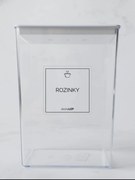 ROZINKY – průhledná samolepka na dózu, základní písmo, 5 x 5 cm | DomaLEP