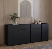 Helvetia Komoda Asymetric 195 cm - černý mat / 4 dvířka, 2 zásuvky