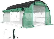 Skleník Outsunny 4 x 3 x 2 m - fóliový skleník s 8 okny, rolovacími dveřmi a bočními stěnami, UV-odolný tunel, zimní skleník na rajčata s kotvícími ko